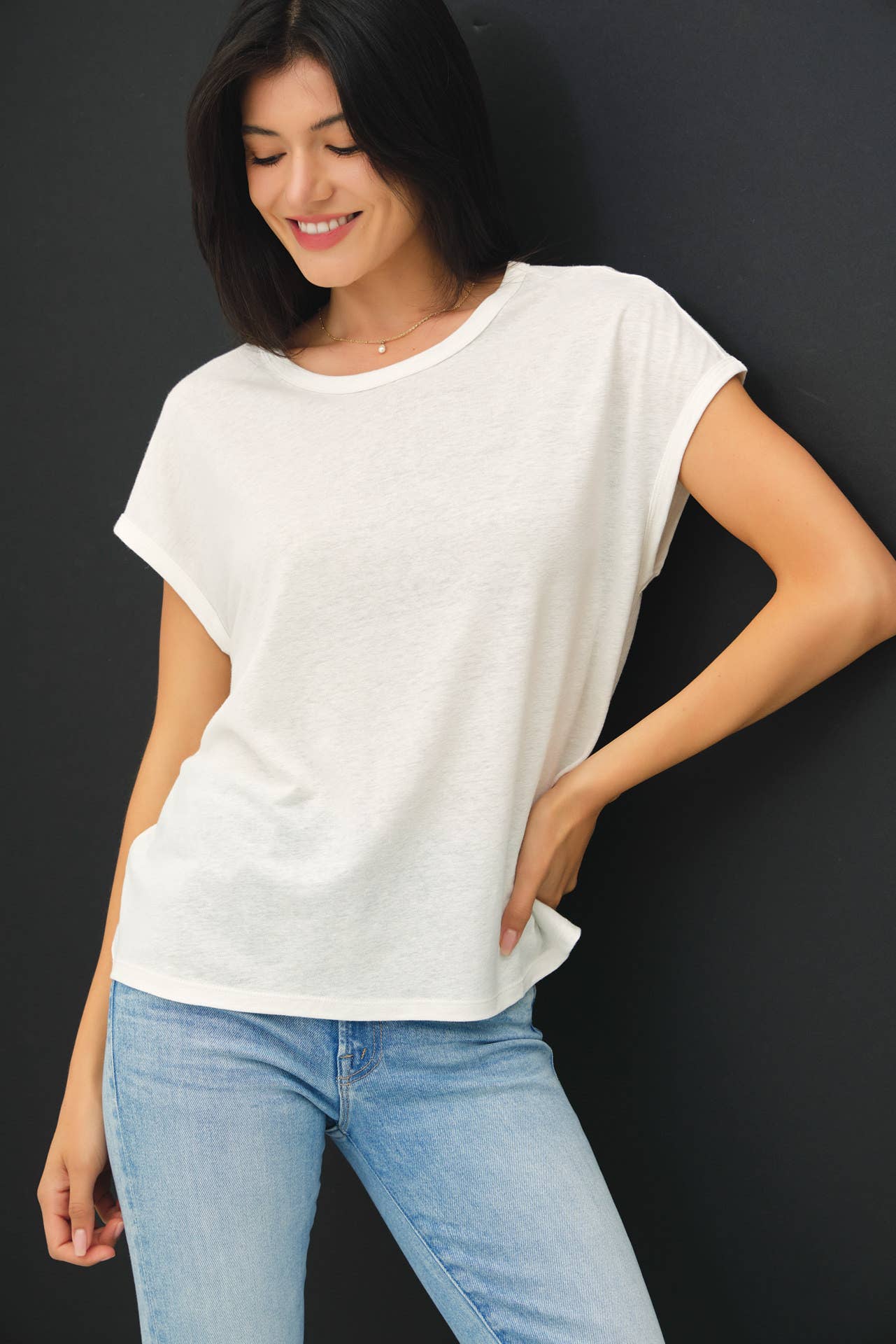 Linen Blended Basic Cap Sleeve Boxy Tee