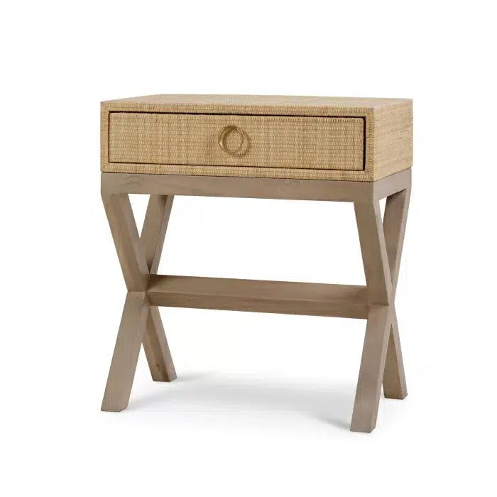 Renoir Bedside Table Wrapped in Natural Rattan w/ Sandbar Legs