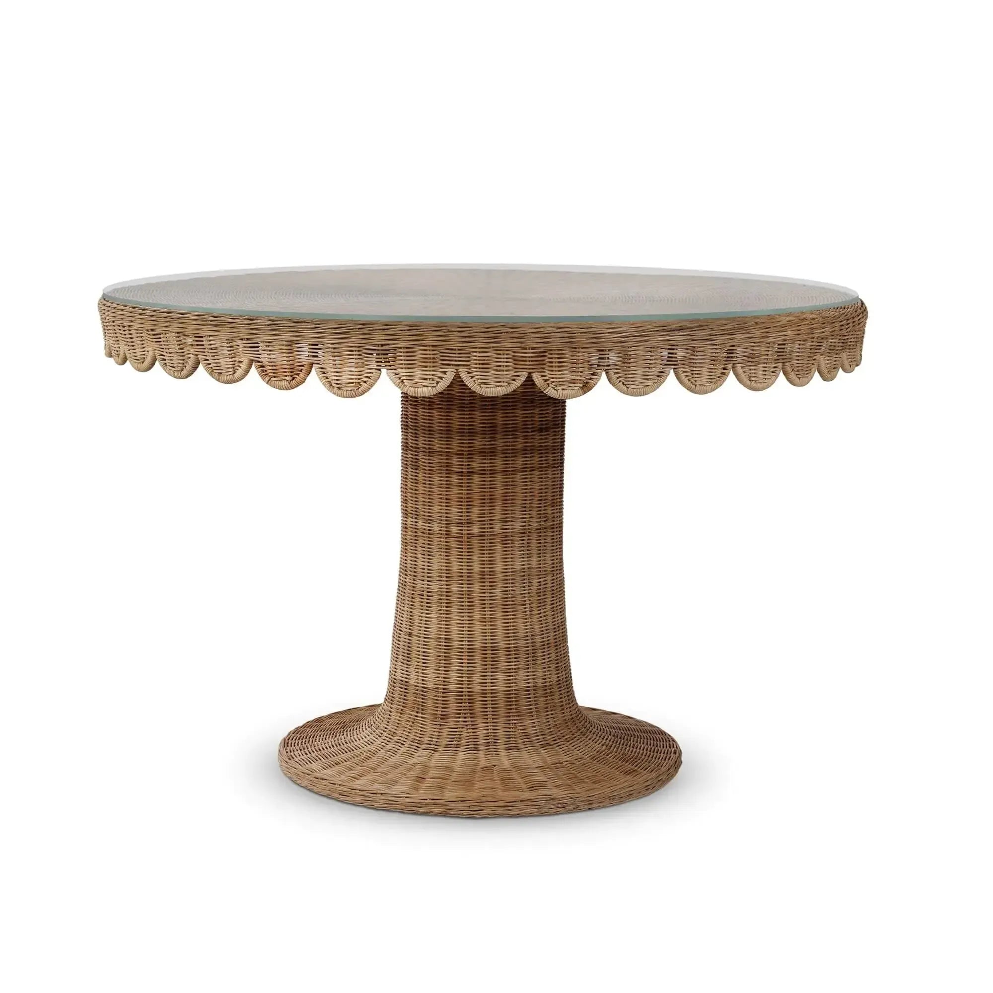 Bramble Scalloped Round Rattan Dining Table 48'' w/ Tempered Glass
