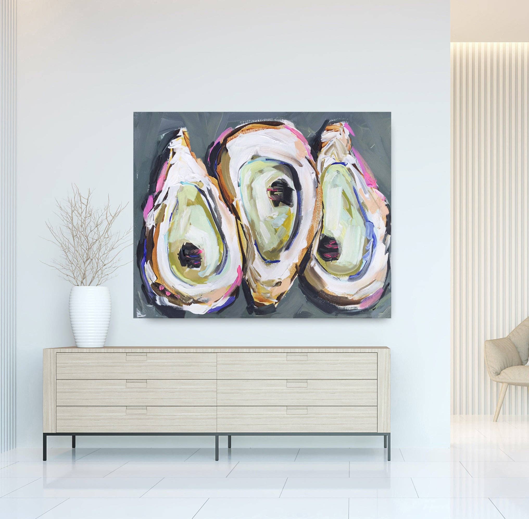 Oyster Print on Paper "Oysters on Blue"