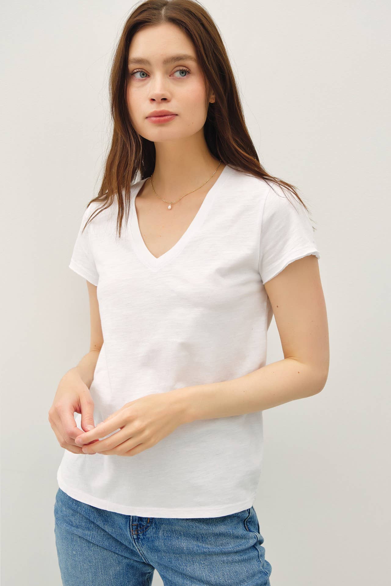 Classic V-Neck Raw Trim Short Sleeve Tee