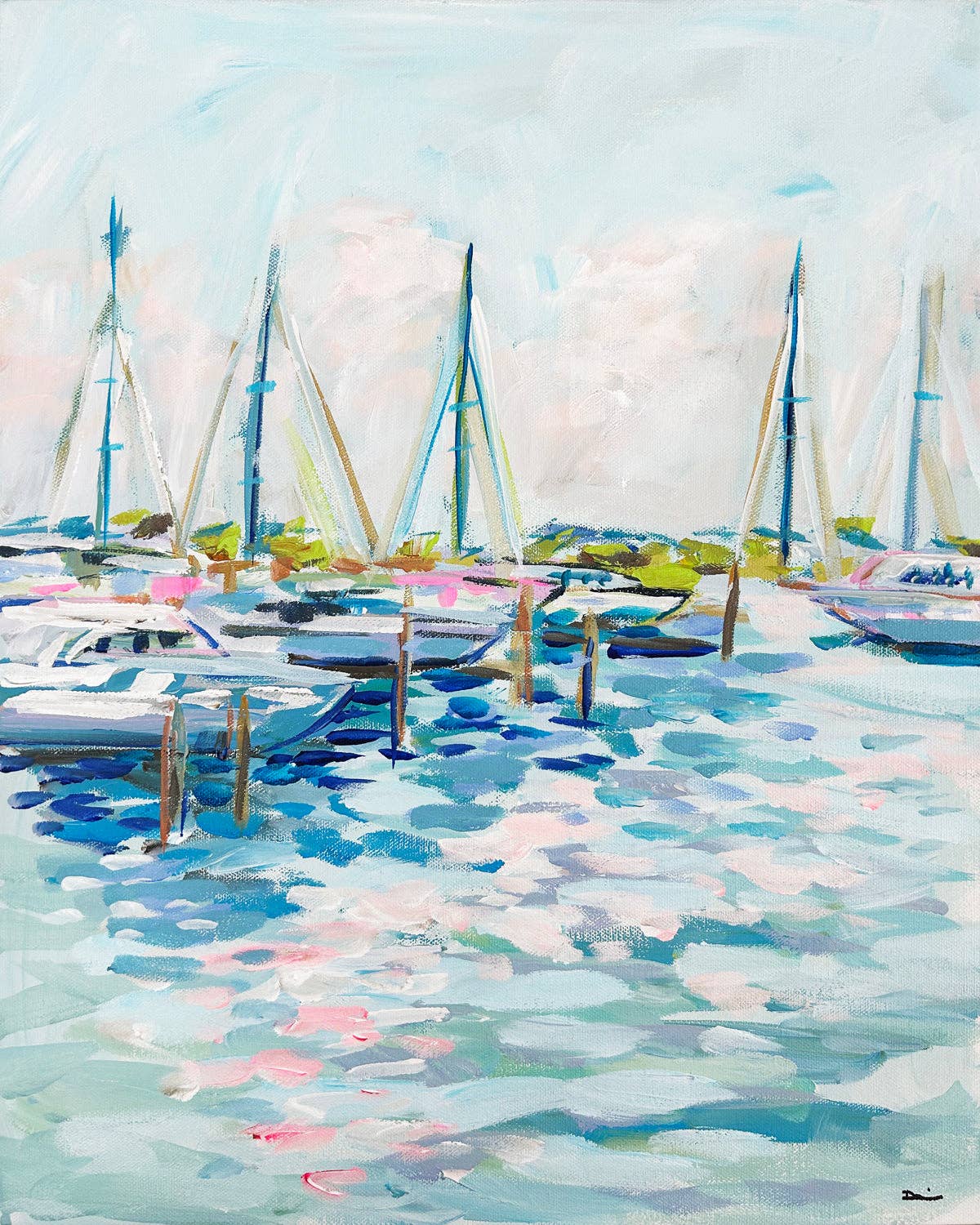 Sailboats Print on Paper, "Marina at Dusk"